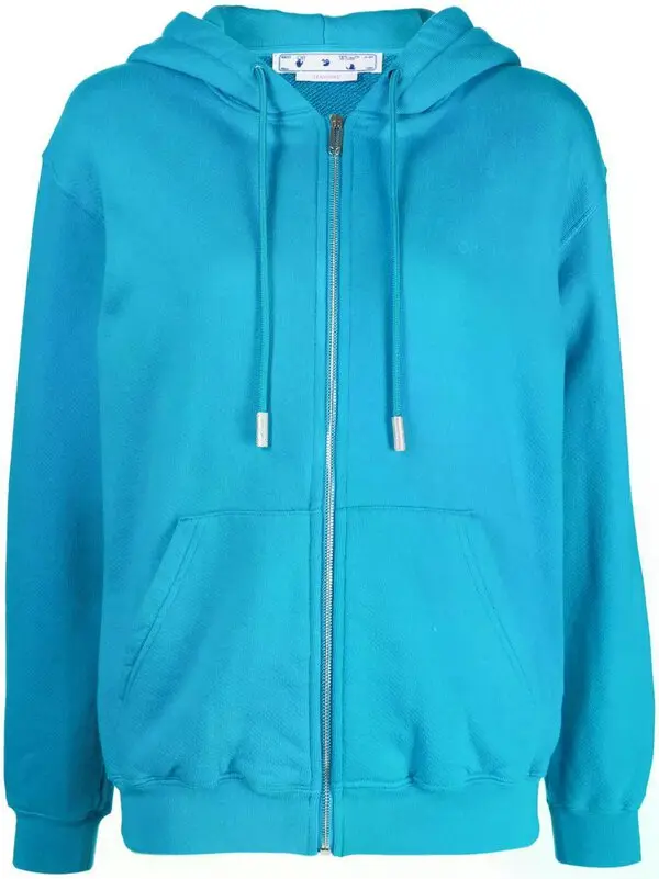 Off-White Diag-print Zip-front Hoodie - Blue