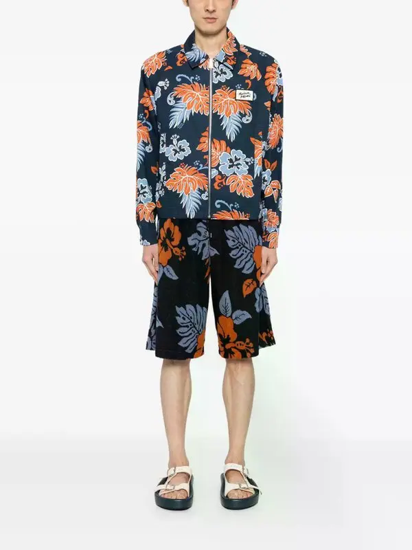 Maison Kitsuné Floral-print Zip-up Cotton Jacket