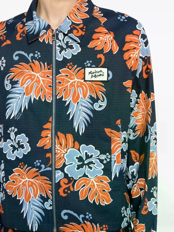 Maison Kitsuné Floral-print Zip-up Cotton Jacket