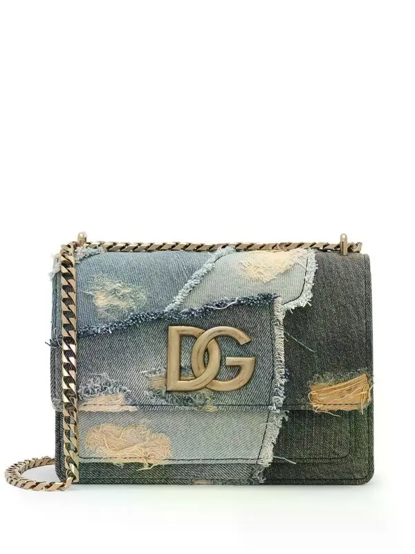 Dolce & Gabbana Logo Plaque Denim Patchwork Crossbody Bag
