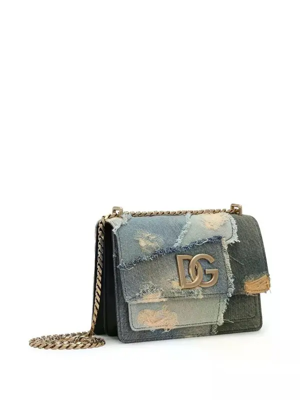 Dolce & Gabbana Logo Plaque Denim Patchwork Crossbody Bag