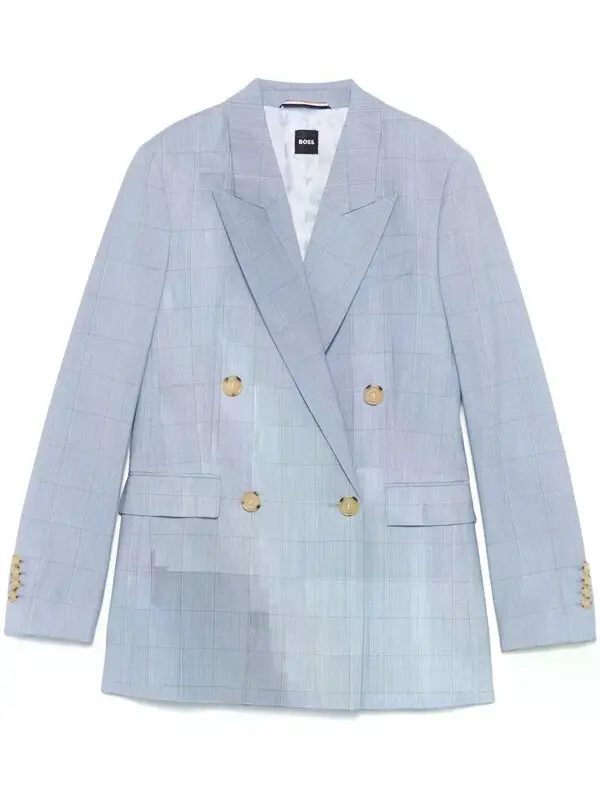 BOSS Checked Wool Double-breasted Blazer