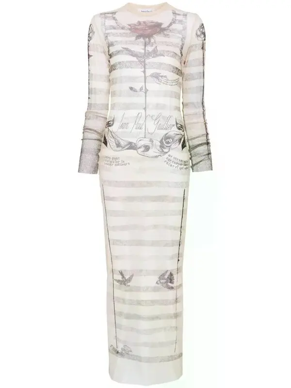 JEAN PAUL GAULTIER Tattoo Marinière Maxi Dress - Neutrals