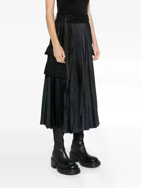 Sacai Windowpane-print Maxi Skirt