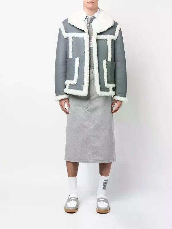 Thom Browne Shearling-trim Flight Jacket - Grey