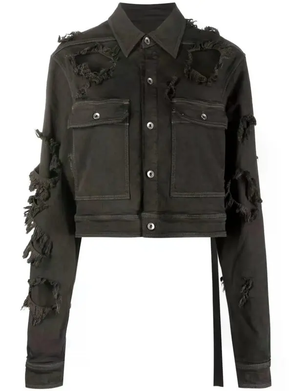 Rick Owens Distressed Cropped Denim Jacket