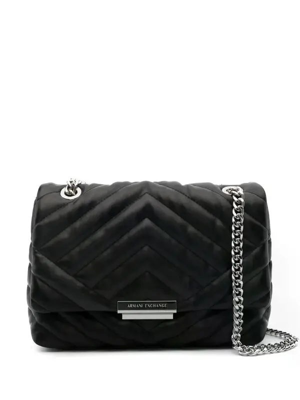 Armani Exchange Logo-plaque Quilted Shoulder Bag - Black