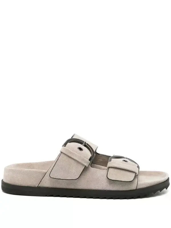 JAMES PERSE Suede Buckle Slides - Grey