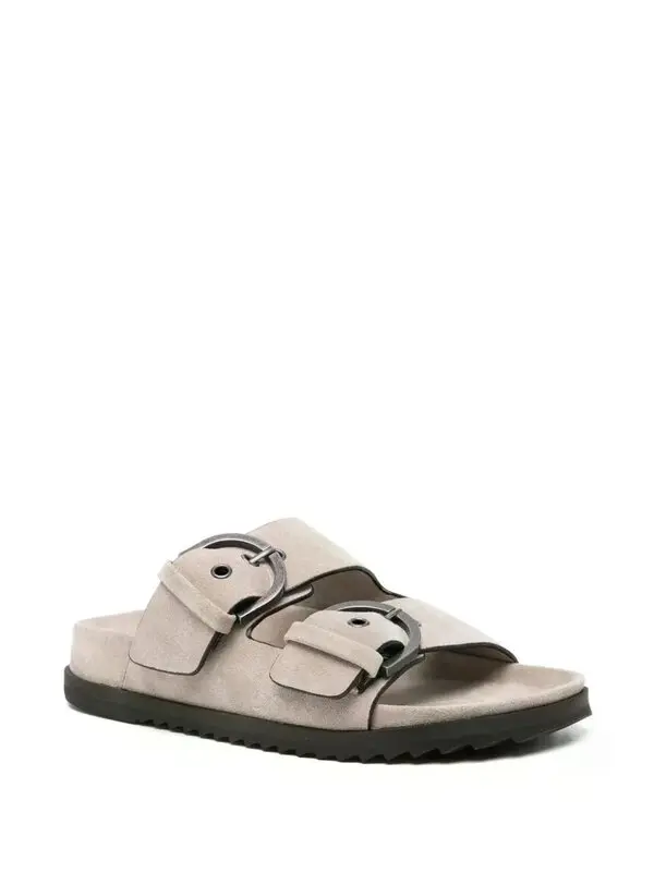 JAMES PERSE Suede Buckle Slides - Grey