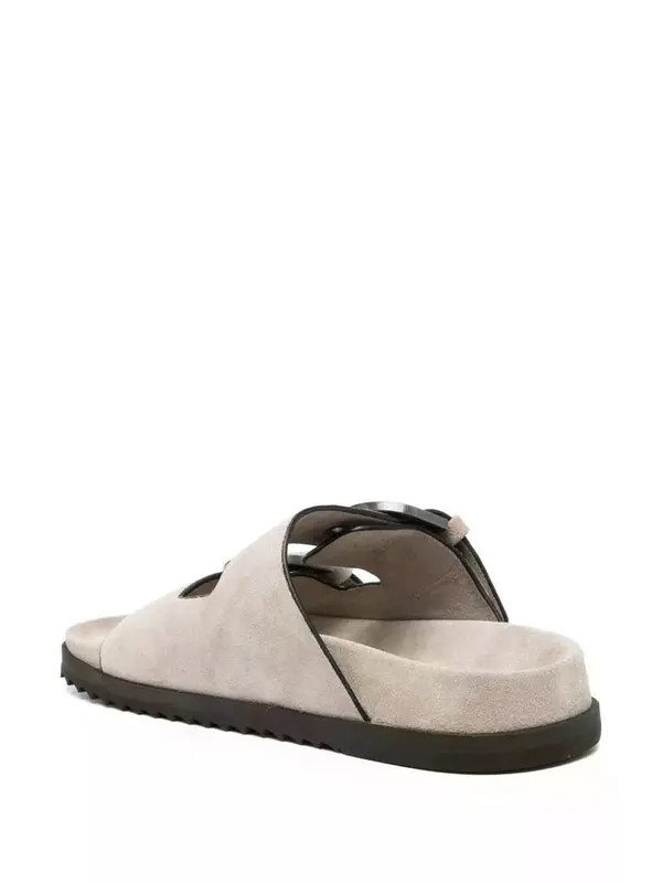 JAMES PERSE Suede Buckle Slides - Grey