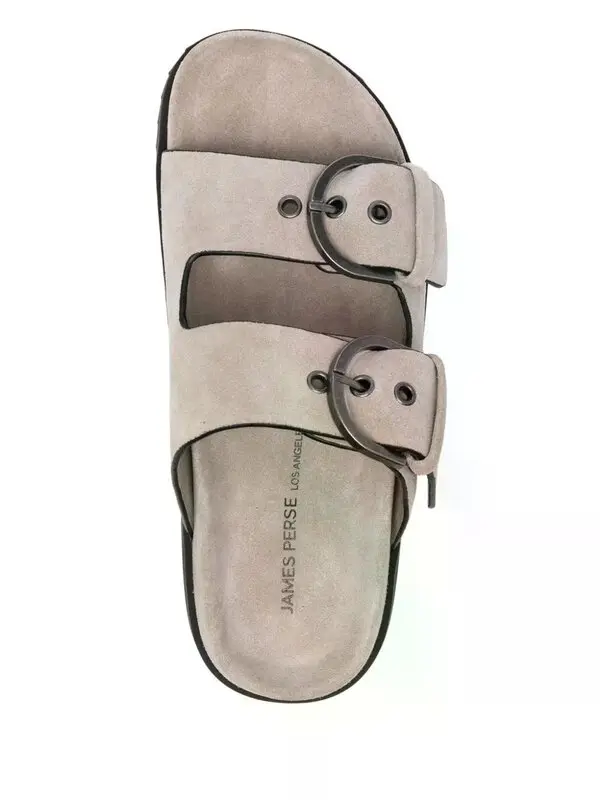 JAMES PERSE Suede Buckle Slides - Grey