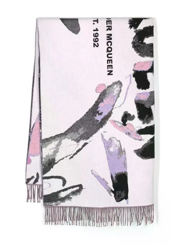 Alexander McQueen Abstract Pattern Logo-print Scarf - Neutrals