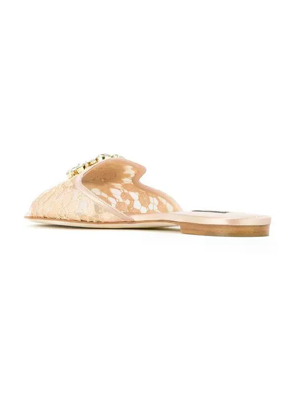 Dolce & Gabbana Rainbow Lace Embellished Sliders - Neutrals