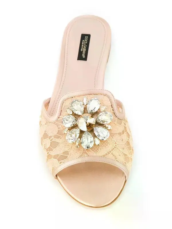 Dolce & Gabbana Rainbow Lace Embellished Sliders - Neutrals