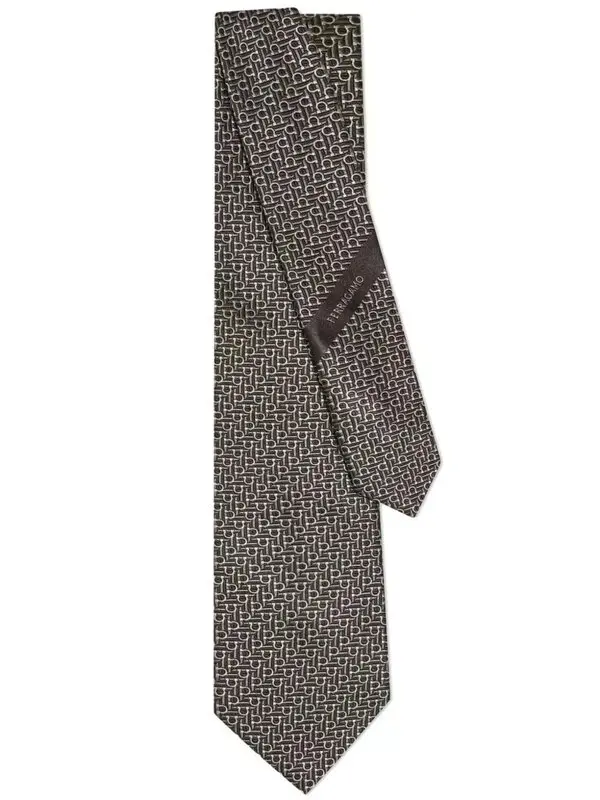 FERRAGAMO Diagonal Gancini Jacquard Tie - Grey