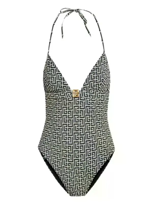 Balmain Monogram-pattern Swimsuit - Black