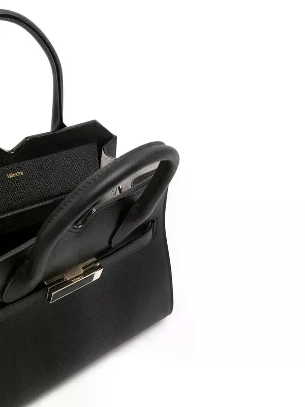 VALEXTRA Mini Milano Leather Tote Bag - Black