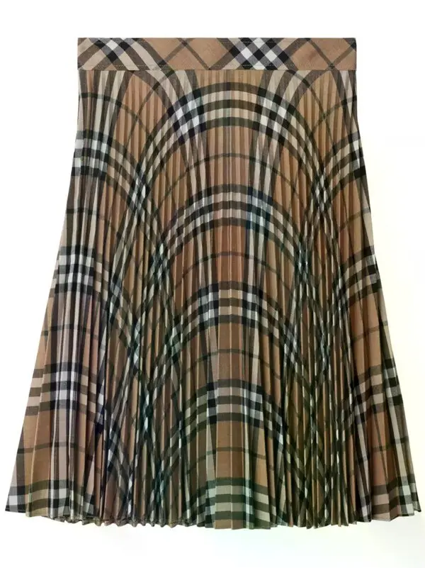 Burberry Checked Wool Pleated Skirt