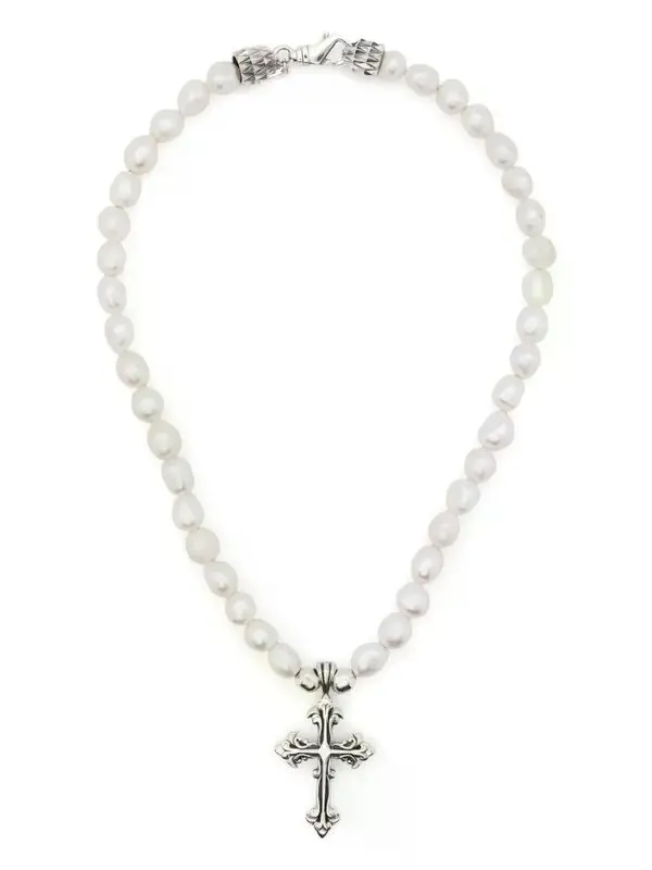 Emanuele Bicocchi Cross-pendant Pearl Necklace - Silver