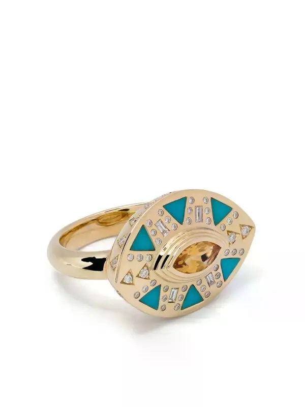 Harwell Godfrey 18kt Yellow Cleopatra's Tear Turquoise Cocktail Ring - Gold