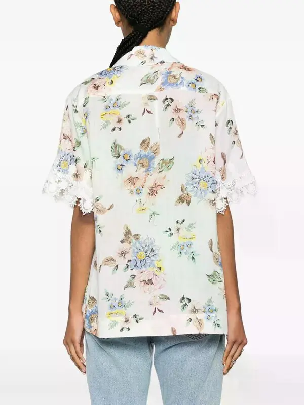 Zimmermann Floral-print Lace-appliqué Ramie Shirt