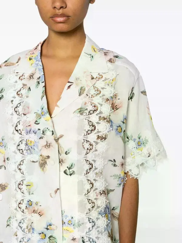 Zimmermann Floral-print Lace-appliqué Ramie Shirt