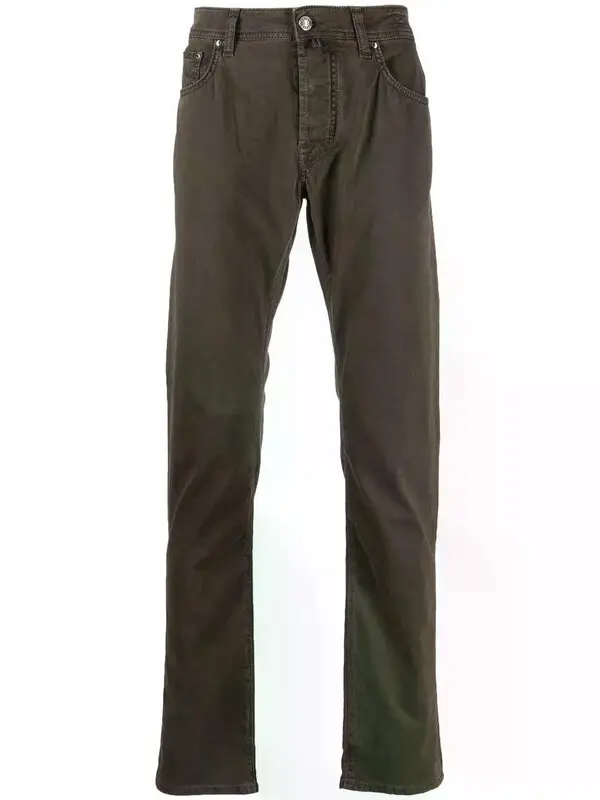 Jacob Cohen Straight-leg Trousers With Logo Patch - Brown