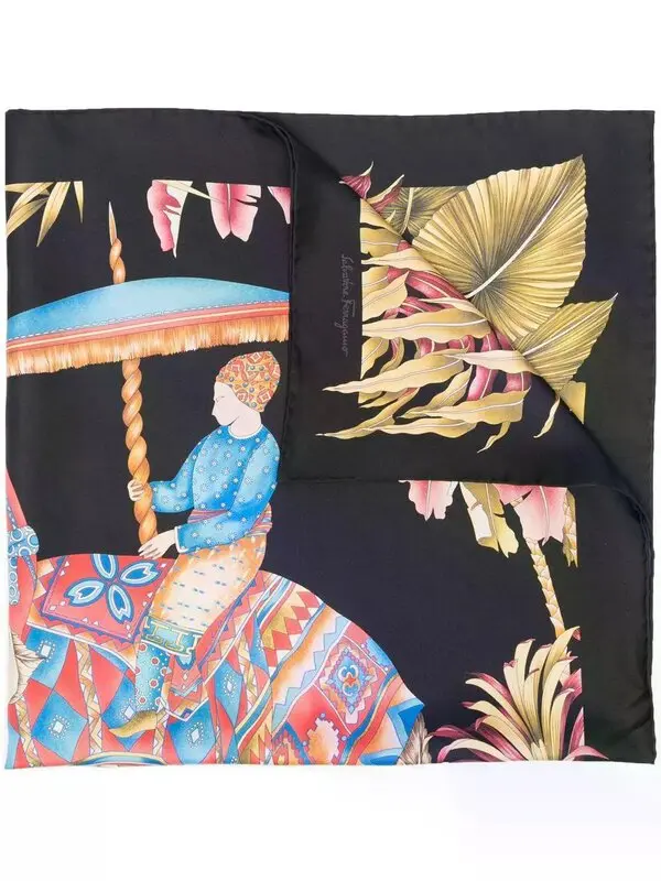FERRAGAMO India-print Silk Scarf - Black