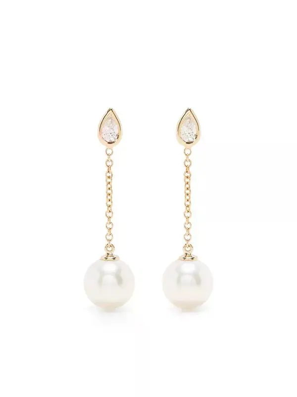 Mizuki 14kt Yellow Diamond And Pearl Drop Earring - Gold