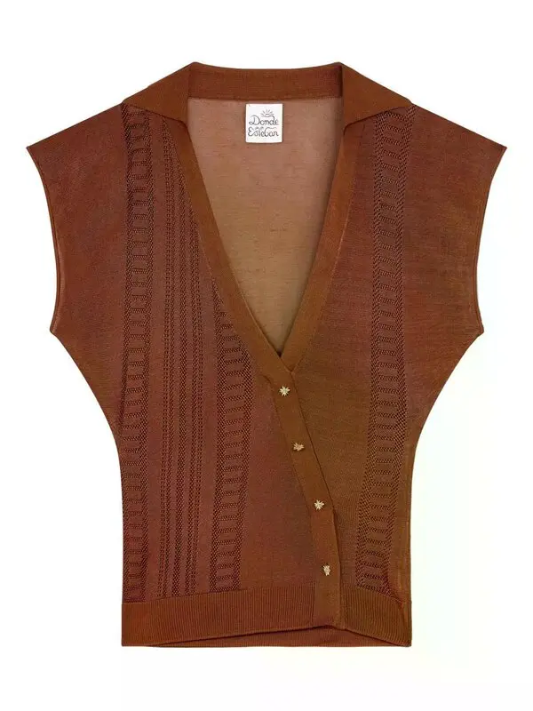 DONDE ESTEBAN Semi-sheer Guayabera Top - Brown