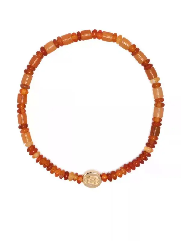 Luis Morais 14kt Yellow Gold Horus Eyes Beaded Bracelet - Brown