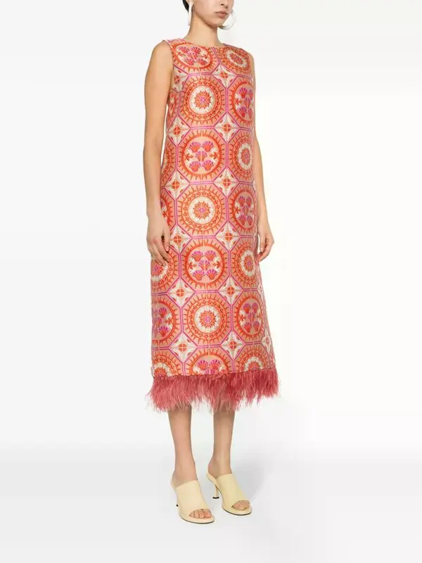 La DoubleJ Column Feathered Midi Dress