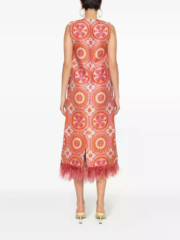 La DoubleJ Column Feathered Midi Dress