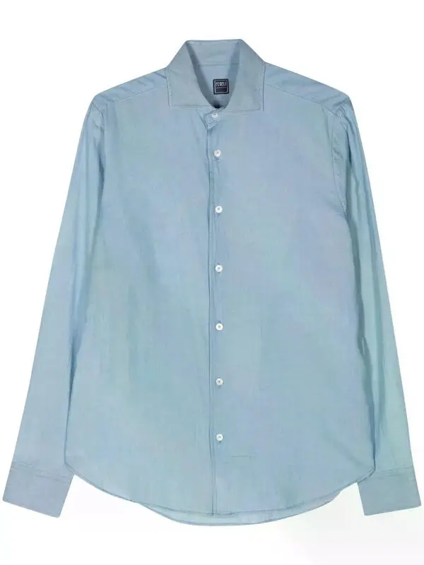 Fedeli Classic-collar Cotton Shirt - Blue