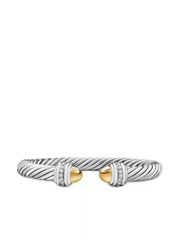David Yurman 14kt Yellow Gold And Sterling Classic Cable Diamond Bracelet - Silver