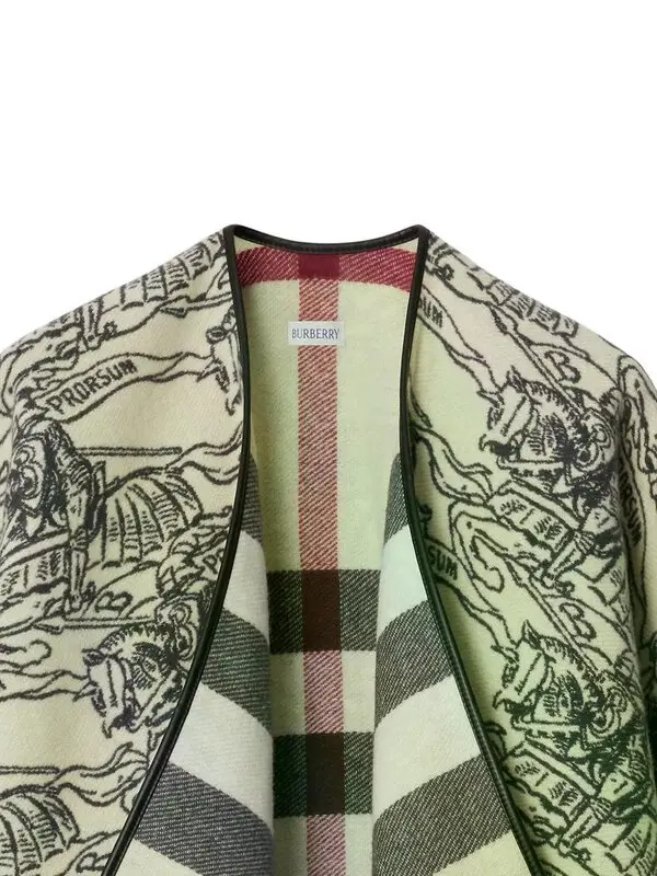 Burberry Equestrian Knight Wool Poncho With Fringe - Neutrals