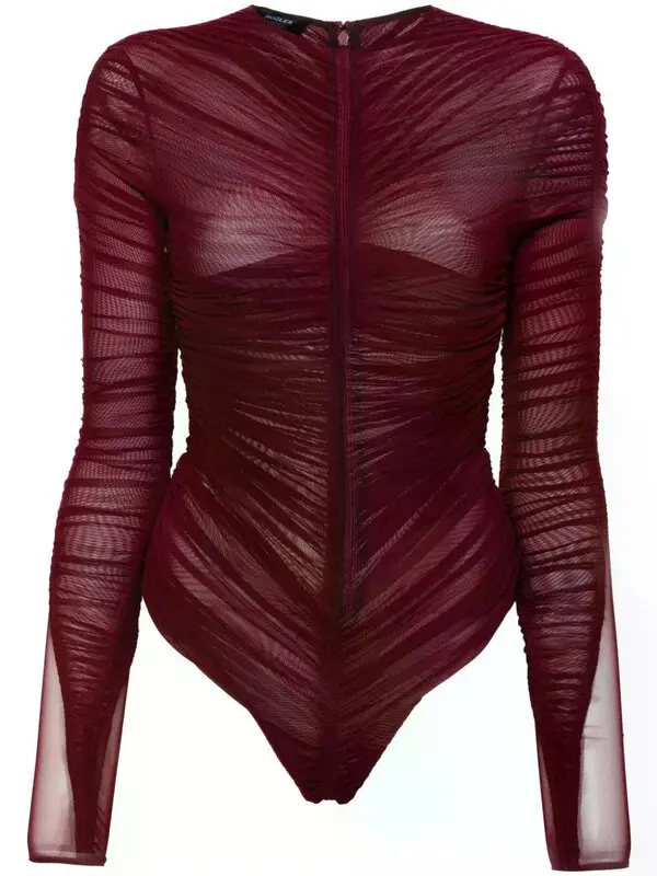 MUGLER Gathered Semi-sheer Bodysuit