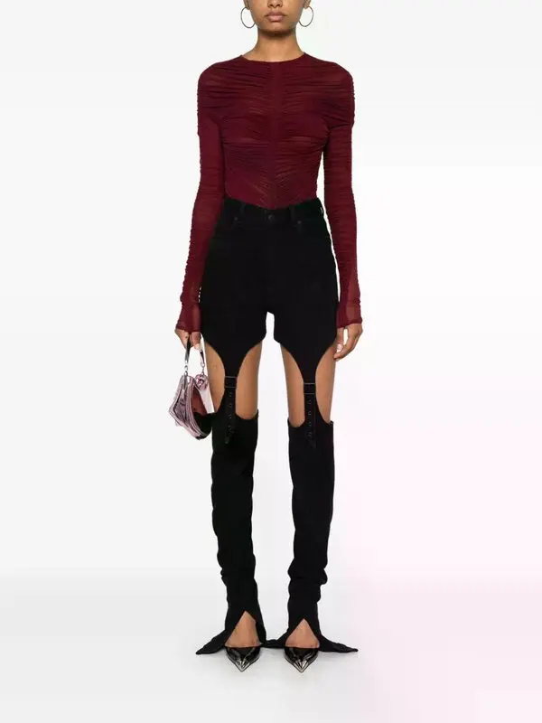 MUGLER Gathered Semi-sheer Bodysuit