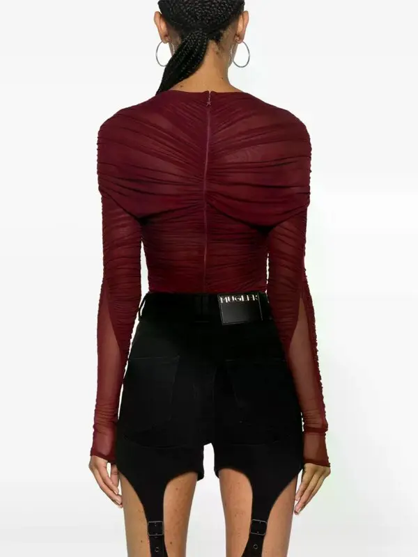 MUGLER Gathered Semi-sheer Bodysuit