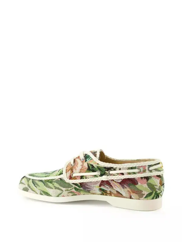 Valentino Garavani Floral Motif Leather Boat Shoes - Green