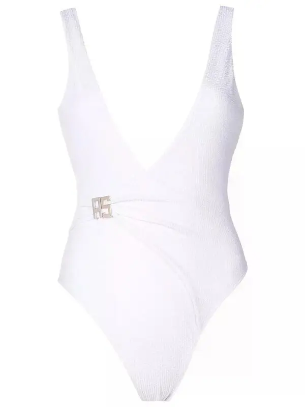 AMIR SLAMA Ribbed Logo-buckle Swimsuit - White