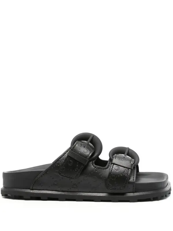 MARINE SERRE Monogram Embossed Leather Slides - Black