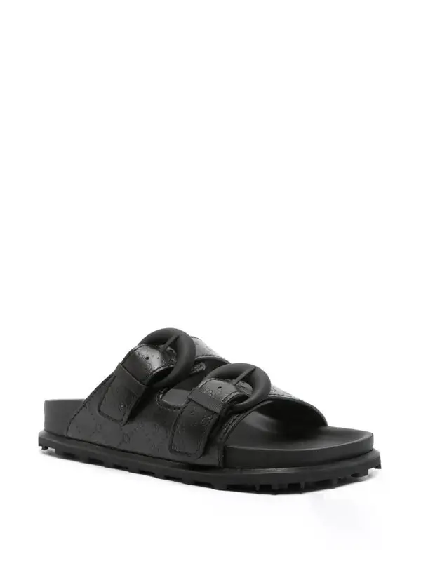 MARINE SERRE Monogram Embossed Leather Slides - Black