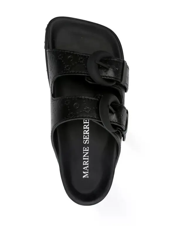 MARINE SERRE Monogram Embossed Leather Slides - Black