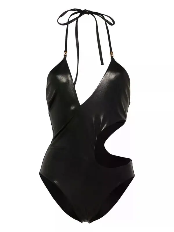 Versace Greca Cut-out Halterneck Swimsuit - Black