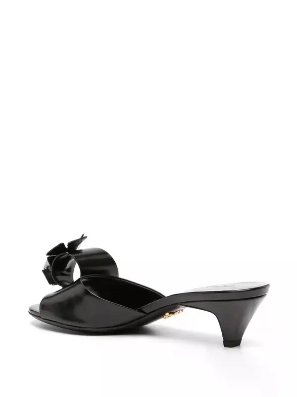 Prada Floral Appliqué Mid Cone Heel Sandals