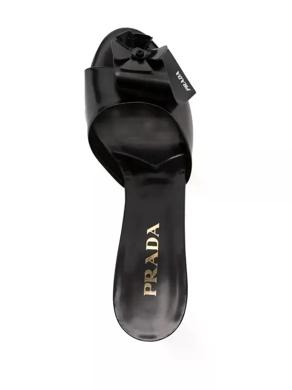 Prada Floral Appliqué Mid Cone Heel Sandals