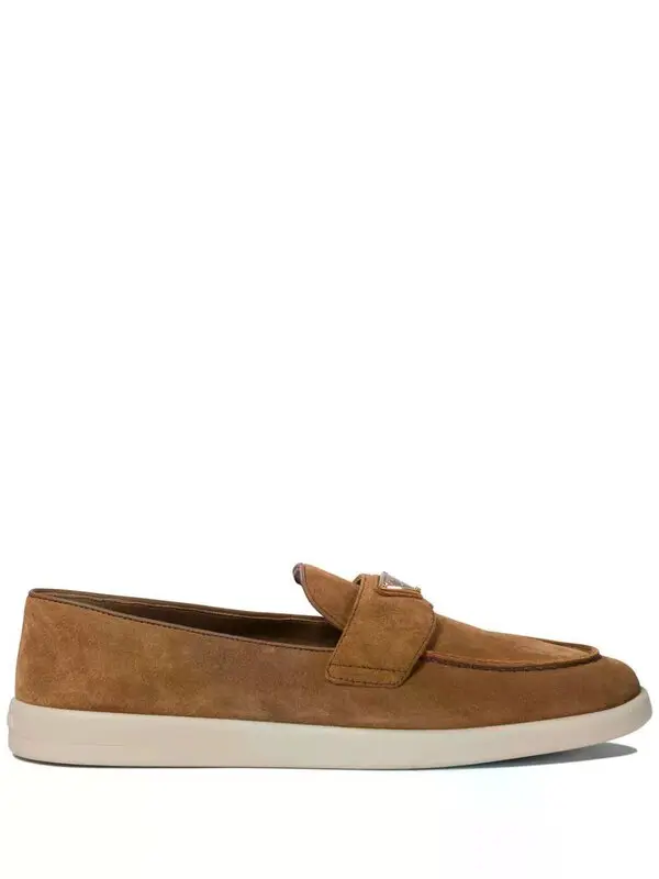 Prada Enamel-logo Loafers - Brown