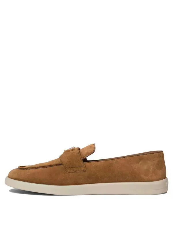 Prada Enamel-logo Loafers - Brown
