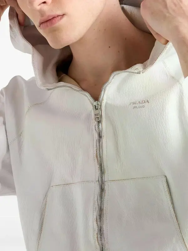Prada Leather Zip-up Hoodie